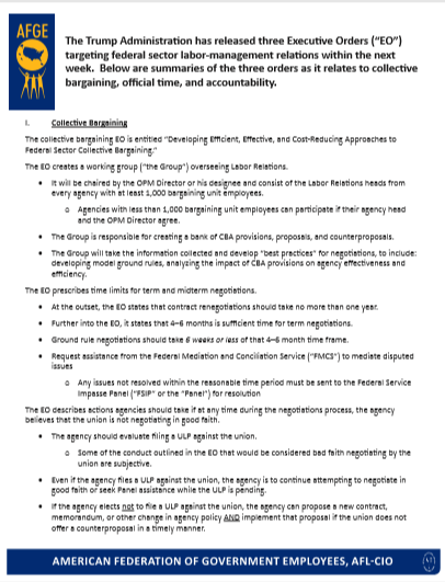 Executive Orders Summary - AFGE Local 910