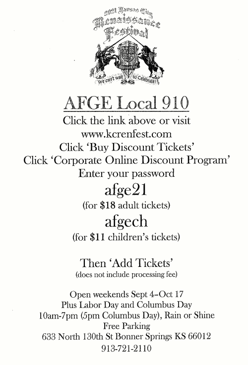 Ren Fest Ticket Info - AFGE Local 910